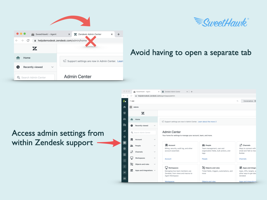 Admin Center App Integration with Zendesk Support